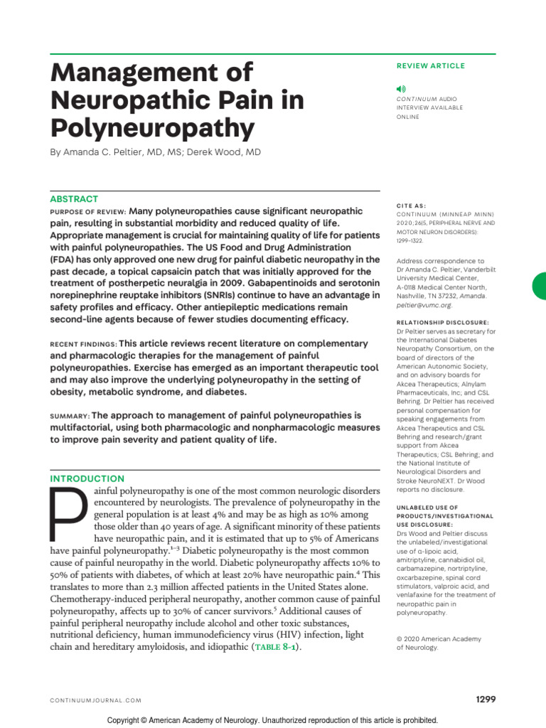 Management of Neuropathic Pain in Polyneuropathy | PDF | Peripheral Neuropathy | Antidepressant
