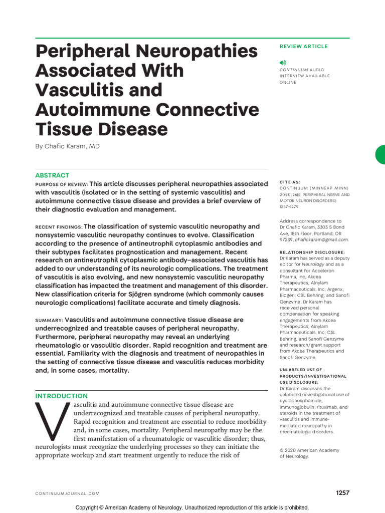 Peripheral Neuropathies Associated With Vasculitis and Autoimmune ...