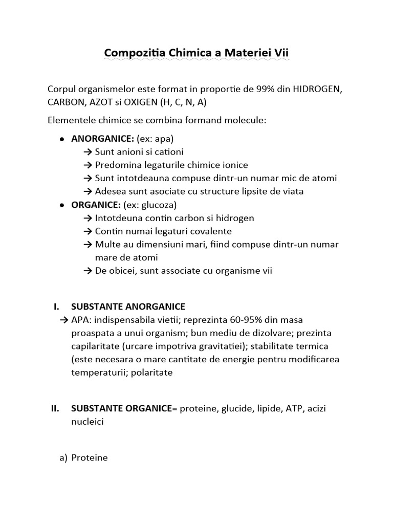 Compozitia Chimica a materiei vii | PDF