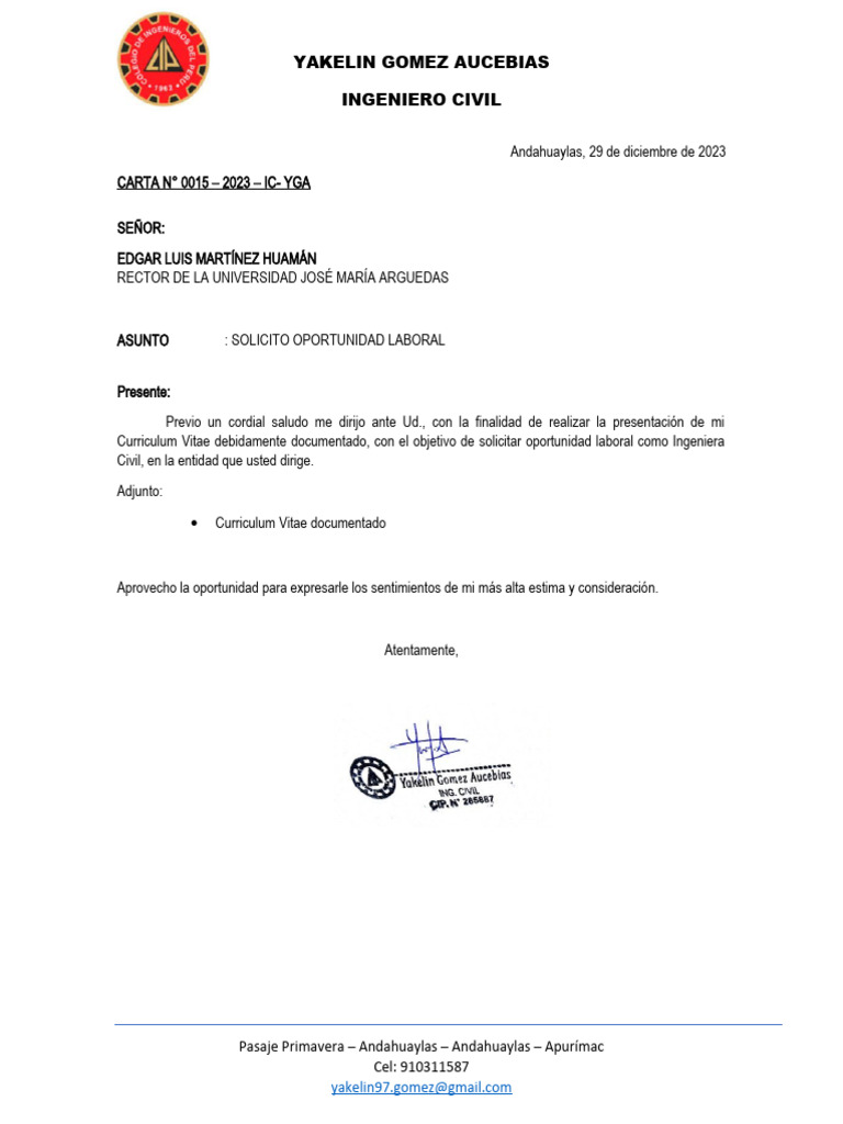 Carta #009-2023 Presentación de E.T. Man Vias Uripa | PDF