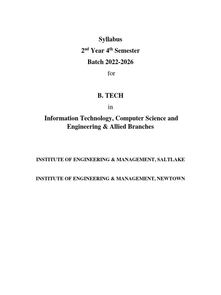 CSE Syllabus - 2nd Year - Even Semester (2022-2026) | PDF