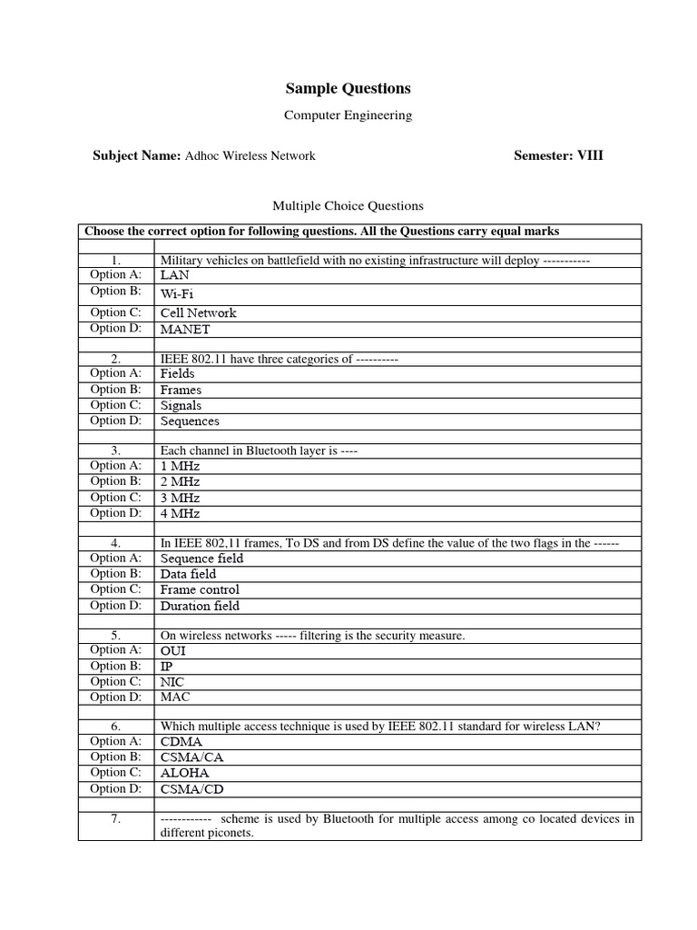 Comp R16 Sem Viii Csc801 Adhoc Wireless Networksample Questions Pdf Computer Network