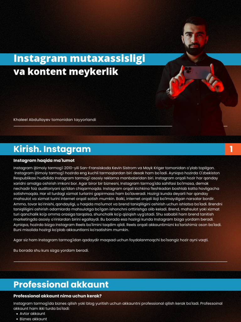 Instagram Mutaxassisligi Online Darsi. To - Liq | PDF
