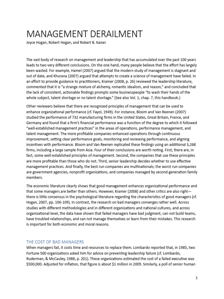 Management Derailment Word File | PDF