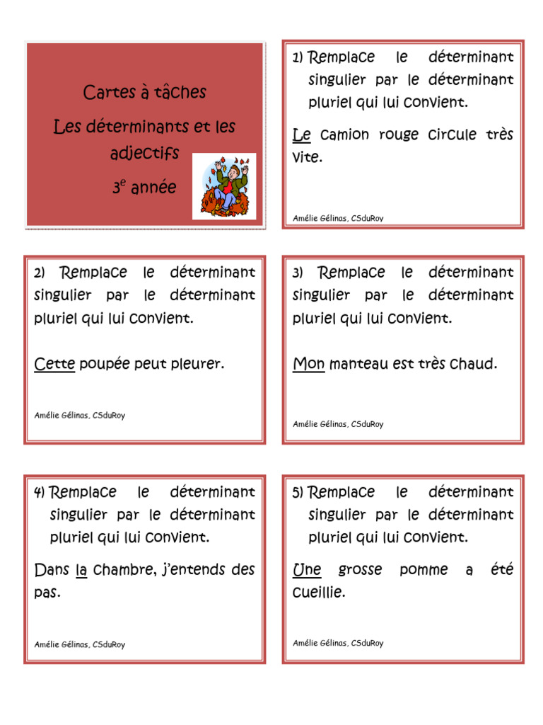 Cartes À Tâches Les Déterminants Et Les Adjectifs | PDF