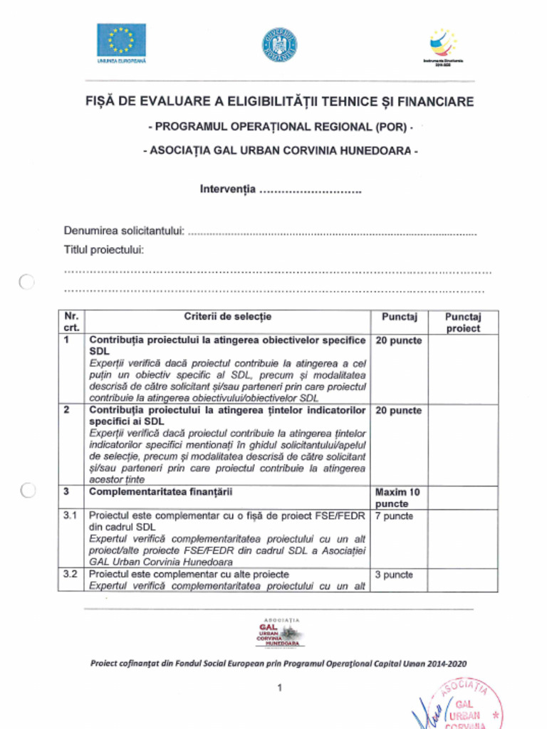 Anexa 10 Fisa de Evaluare Tehnica Si Financiara - POR | PDF