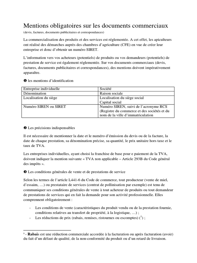 Mentions Obligatoires Sur Les Documents Commerciaux | PDF