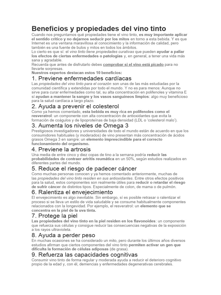 Beneficios y Propiedades Del Vino Tinto (Tesis Basica) | PDF | Vino ...