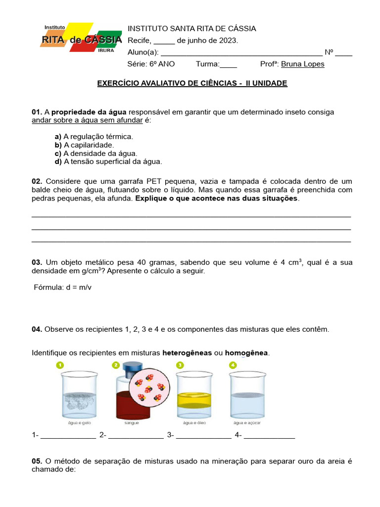 23 Provas de Ciências II Unidade | PDF