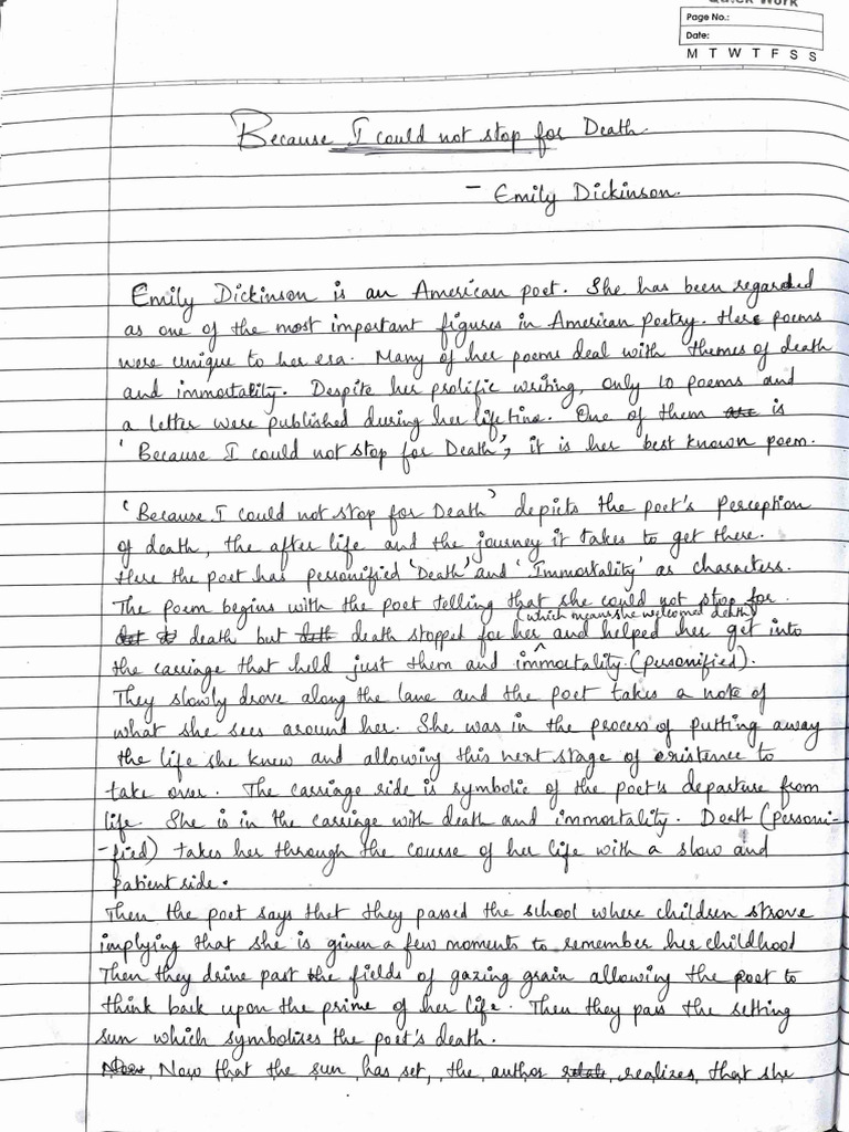 Because I Could Not Stop For Death - Emily Dickinson | PDF