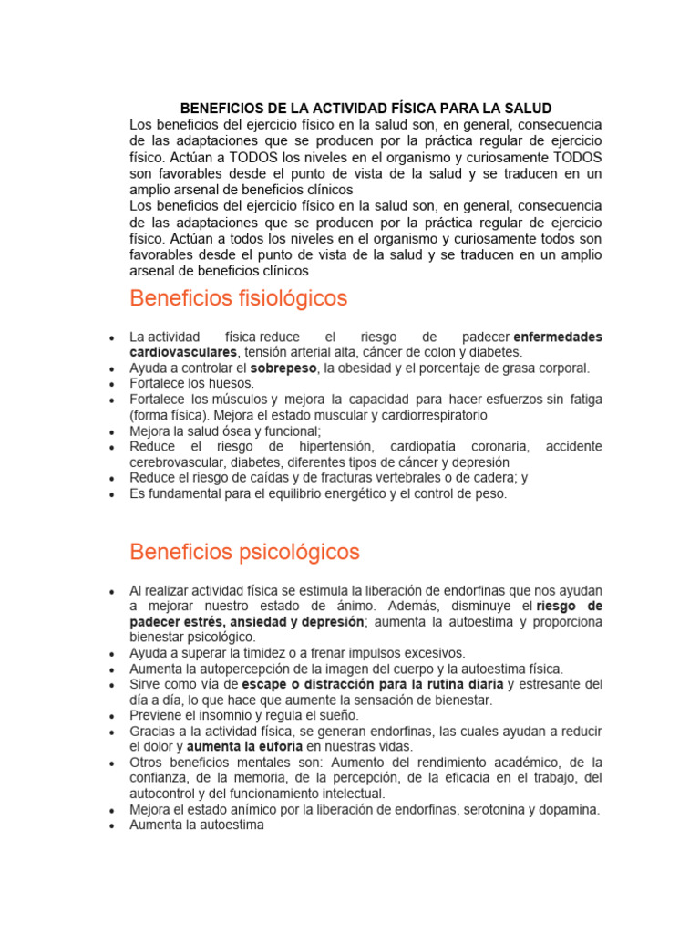 Beneficios De La Actividad Física Para La Salud Pdf