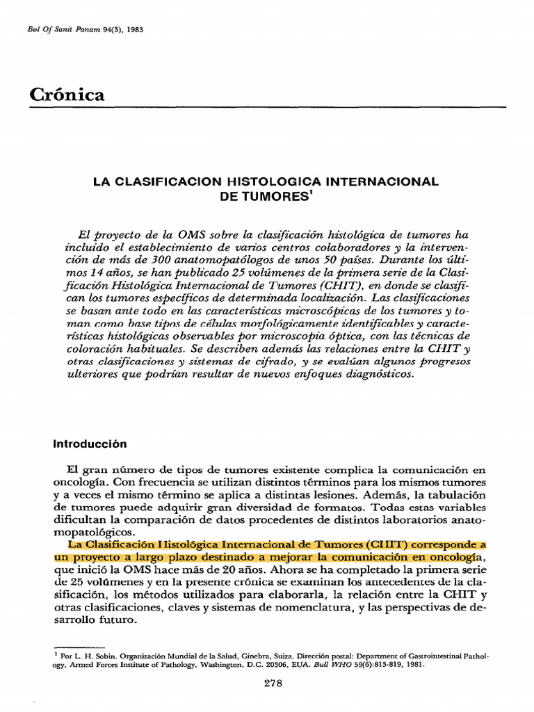Clasificacion Histologica Internacional de Tumores | PDF | Cáncer | Neoplasias