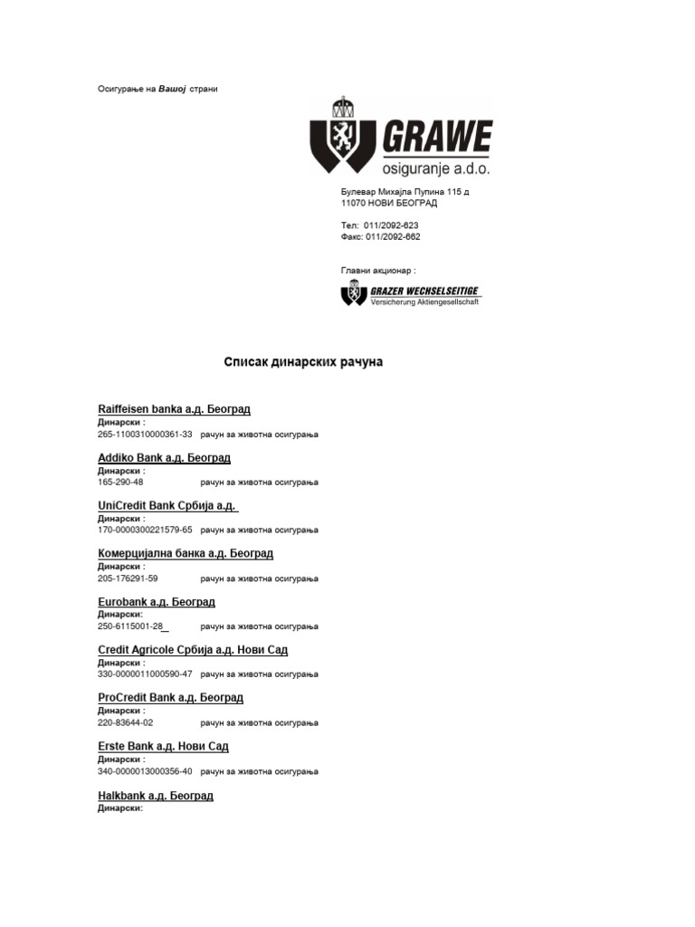 Spisak DIN Racuna Banaka Zivot | PDF