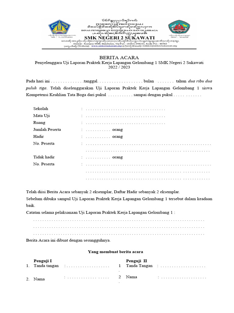 Berita Acara PKL 2022-2023 | PDF