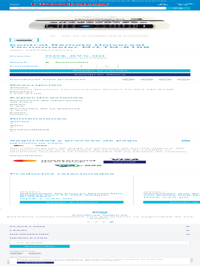 Control Remoto Universal Tecnomaster MLTM-8108 | PDF | Finanzas y dinero