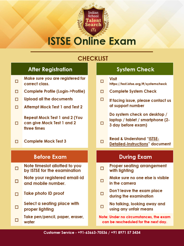 ISTSE Online Exam CheckList | PDF