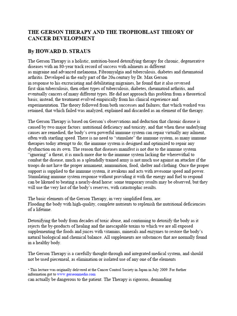 THE GERSON THERAPY AND THE TROPHOBLAST THEORY OF Cancer Development | PDF