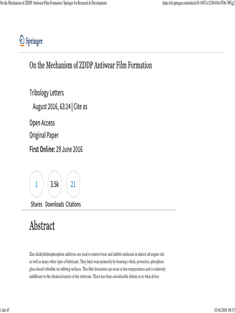 On The Mechanism of ZDDP Antiwear Film Formation - Springer For ...