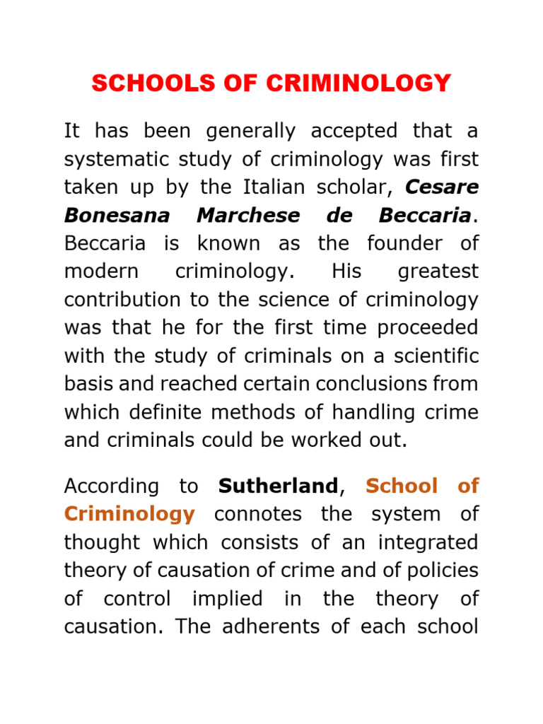 Schools of Criminology - Pre-Classical, Classical & Neo-Classical | PDF ...