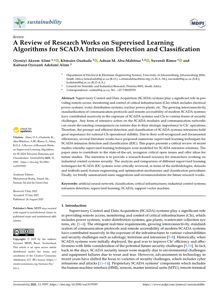 A Review of Research Works On Supervised Learning Algorithms For SCADA ...
