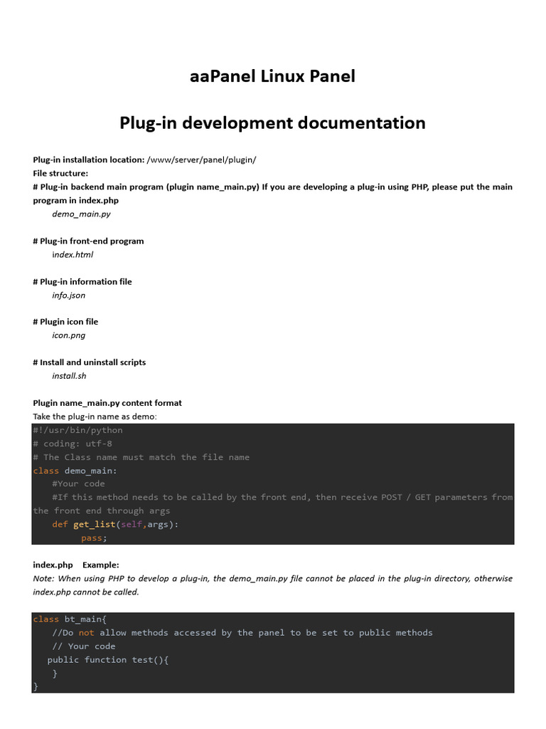 Aapanel Linux Panel Plug-In Development Documentation v1.1 | PDF
