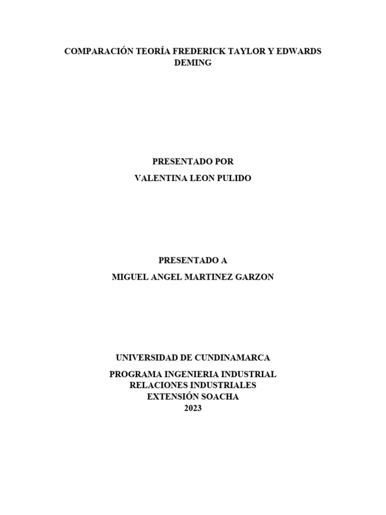 Comparación Teoría Frederick Taylor y Edwards Deming | PDF