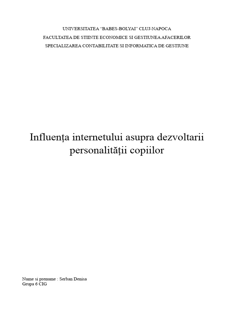 Influenta internetului asupra dezvoltari personalitati copiilor | PDF