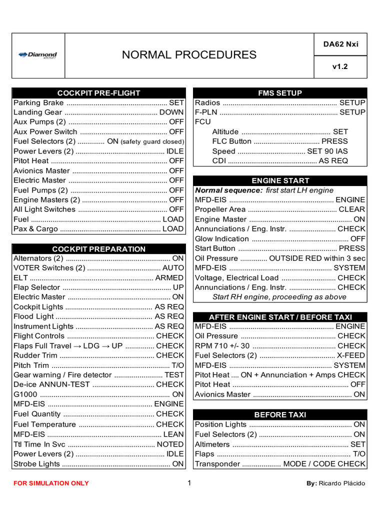 Checklist DA62 | PDF | Landing Gear | Cockpit