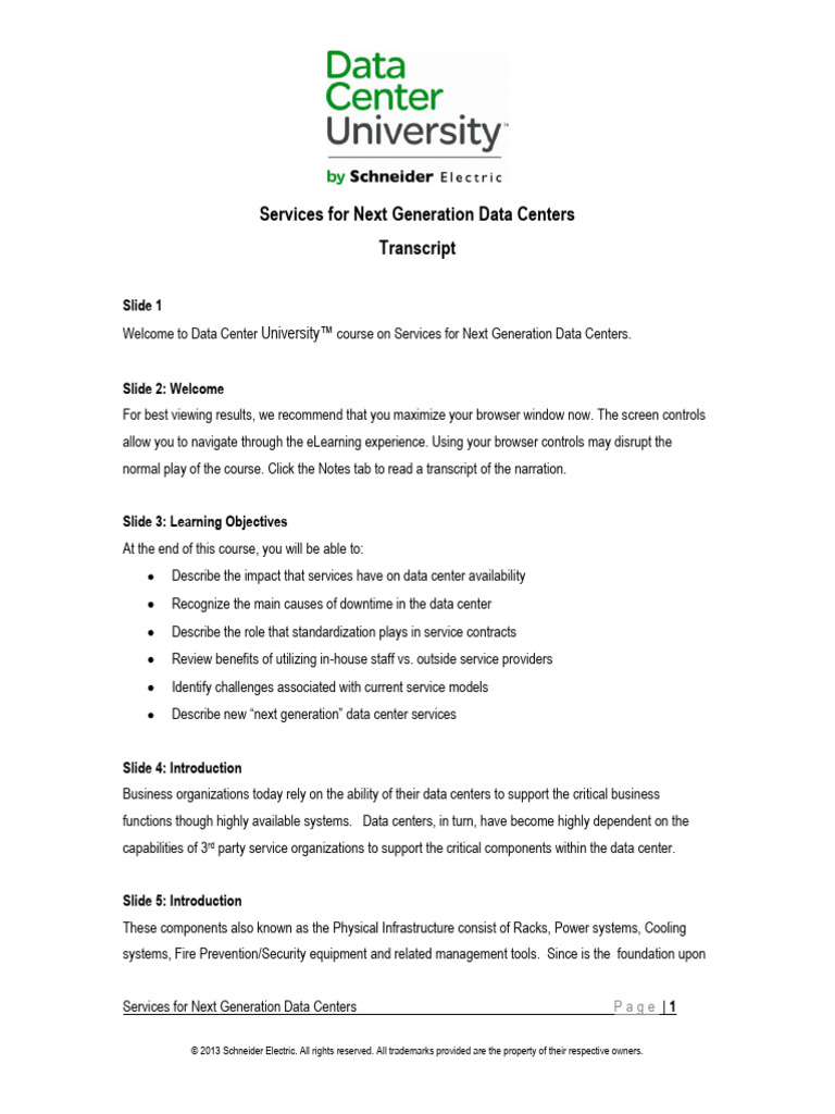 Services For The Next Generation Data Centers Transcript | PDF Services For The Next Generation Data Centers Transcript | PDF