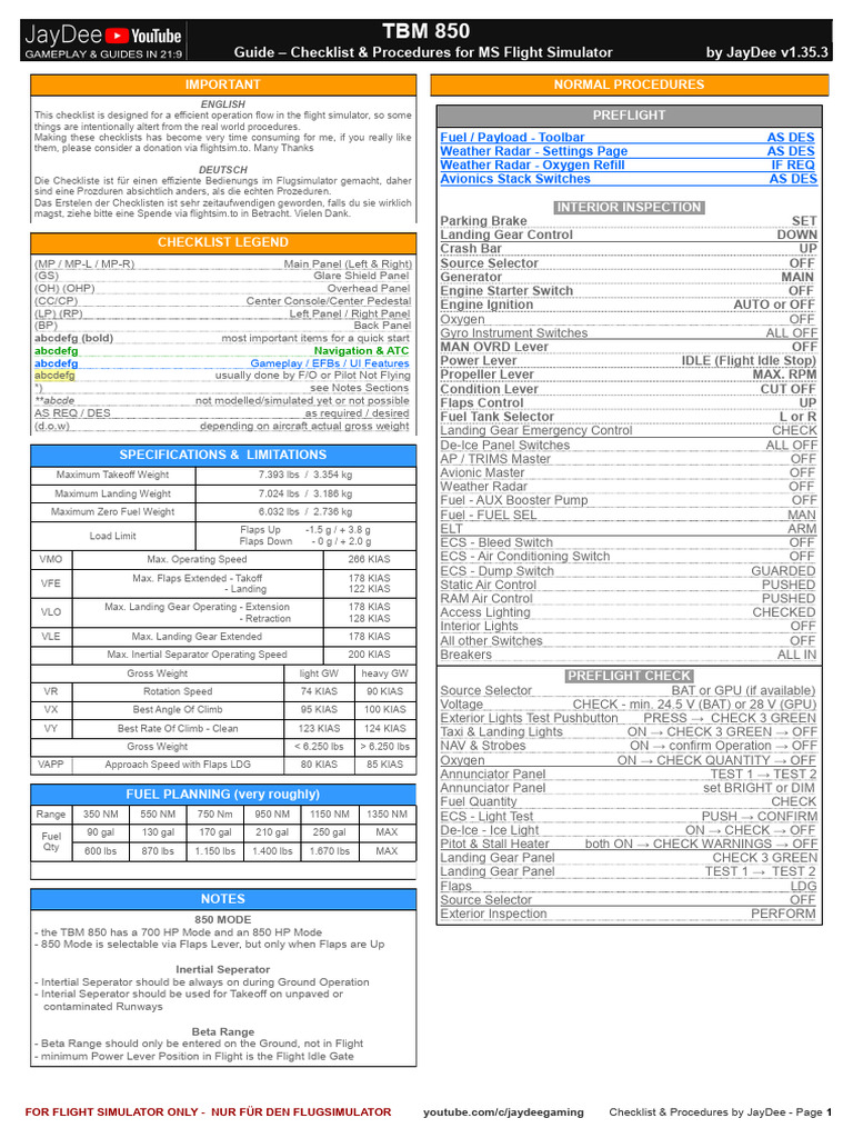 TBM 850 - Checklist | PDF