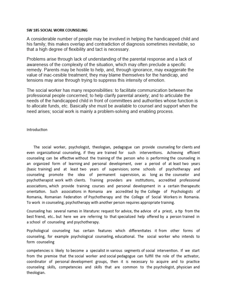 Social Work Counseling Overview | PDF