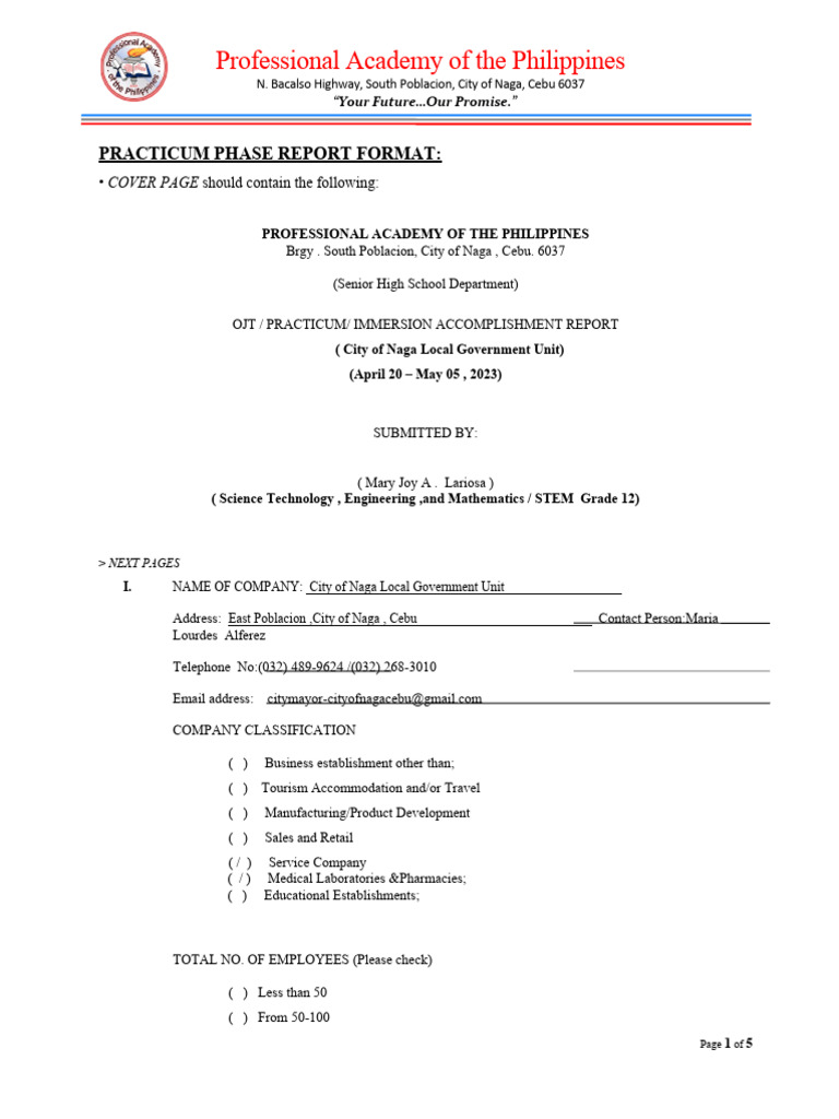 Practicum Phase Report Format Guide | PDF