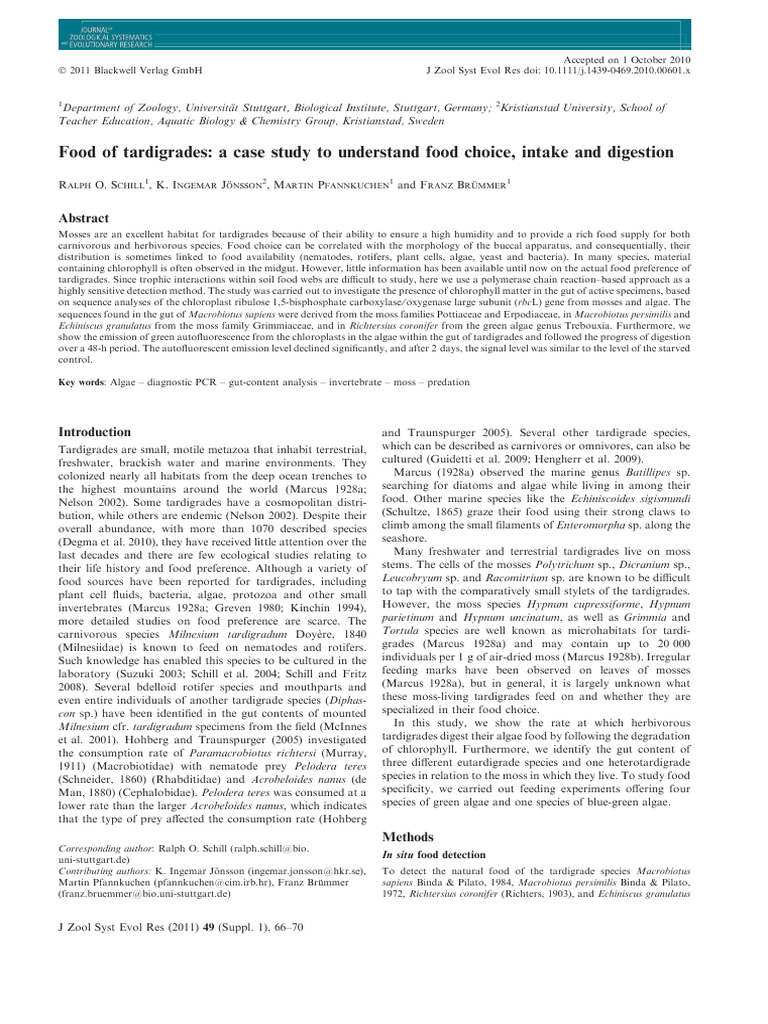 Schill How To Culture Tardigrades Food | PDF | Polymerase Chain ...