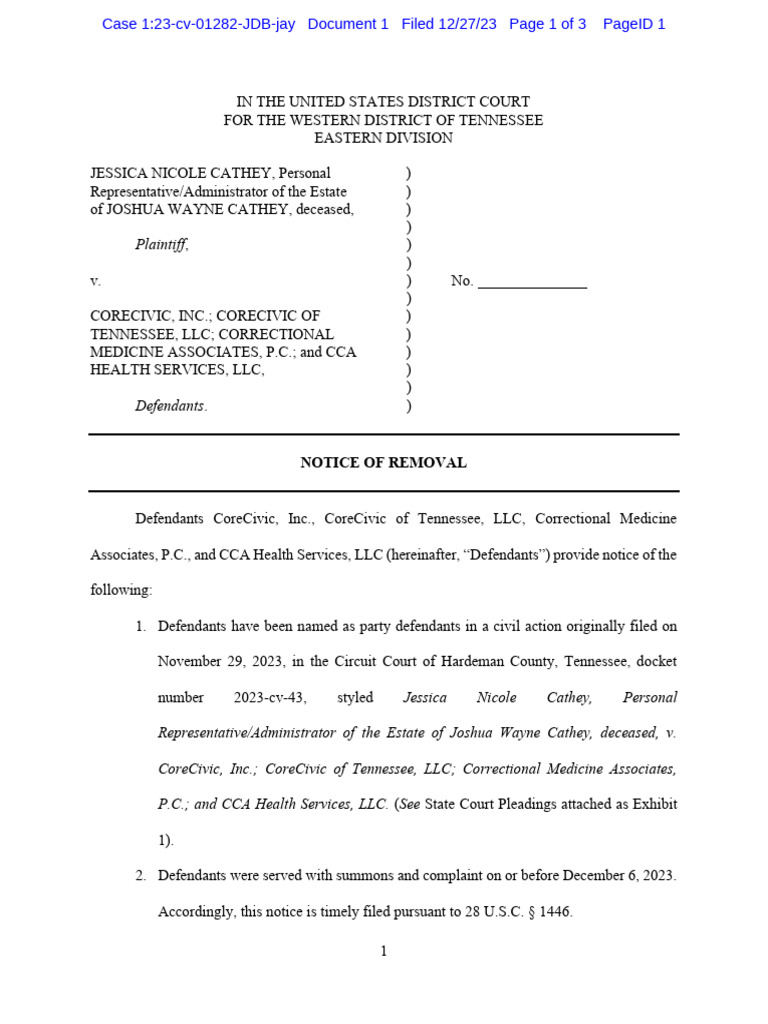 Joshua Cat Hey Core Civic Lawsuit | PDF