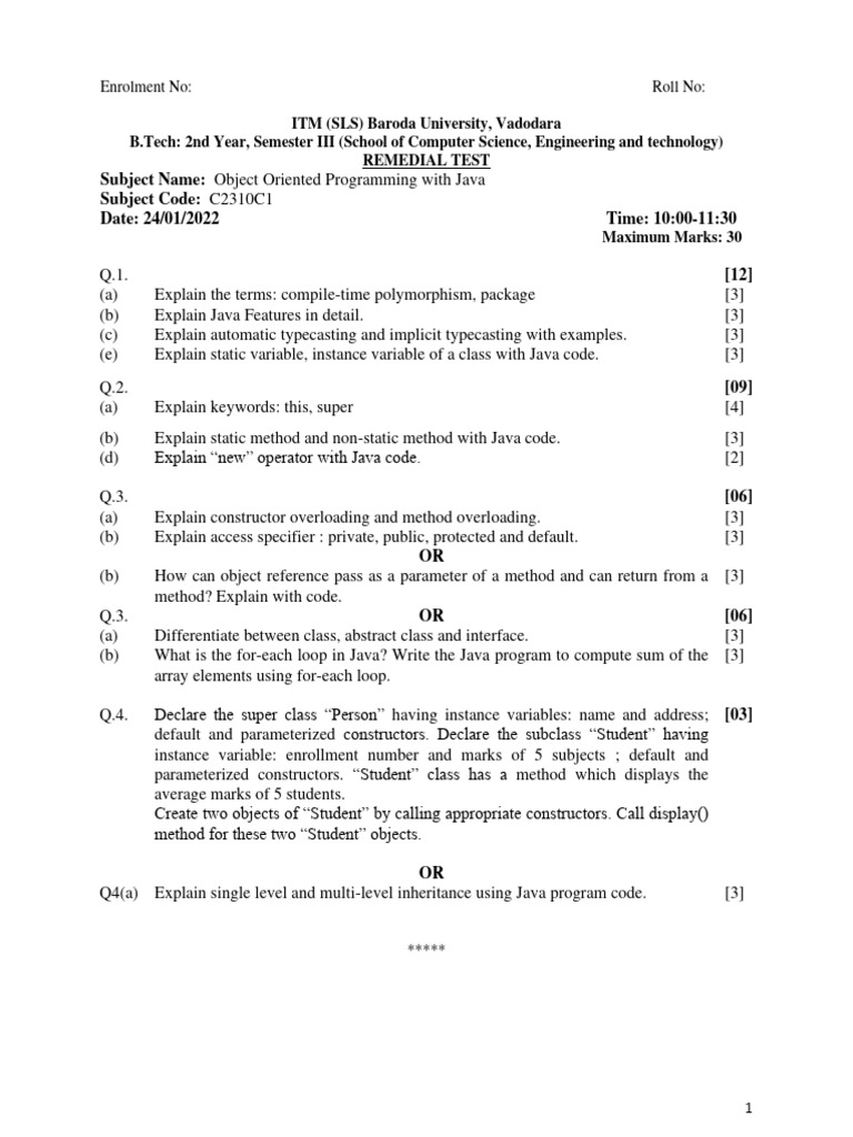 00002211-SEM III OOPJ INTERNALS 24 Jan 2022 | PDF | Method (Computer Programming) | Class ...