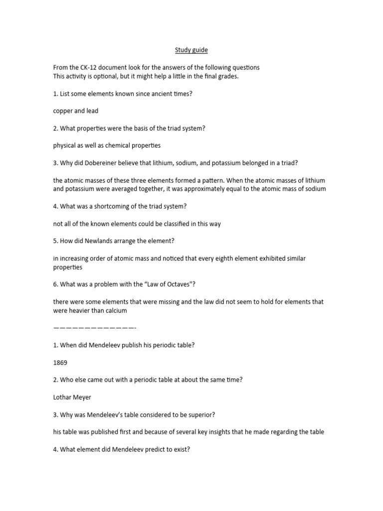 Periodic Table Study Guide | PDF