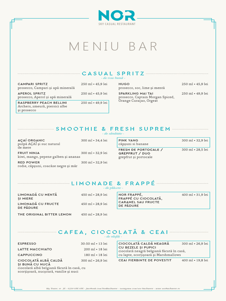 Meniu Bar Nor | PDF