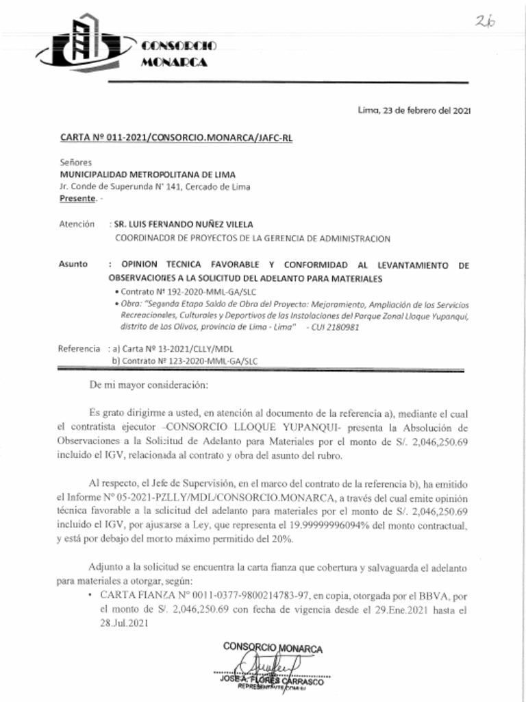 Carta 011-2021 - Soli. Adelanto Materiales | PDF
