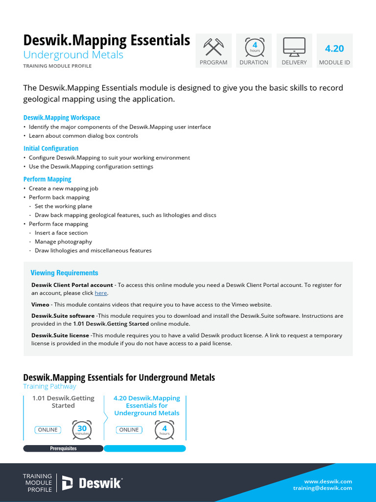 4.20 Deswik.Mapping Essentials for Underground Metals | PDF