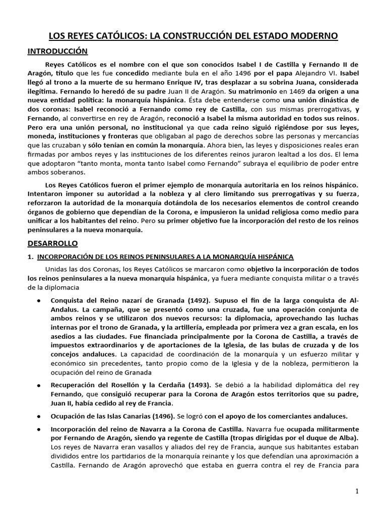 Los Reyes Católicos La Construcción Del Estado Moderno | PDF | Imperio español | Nobleza