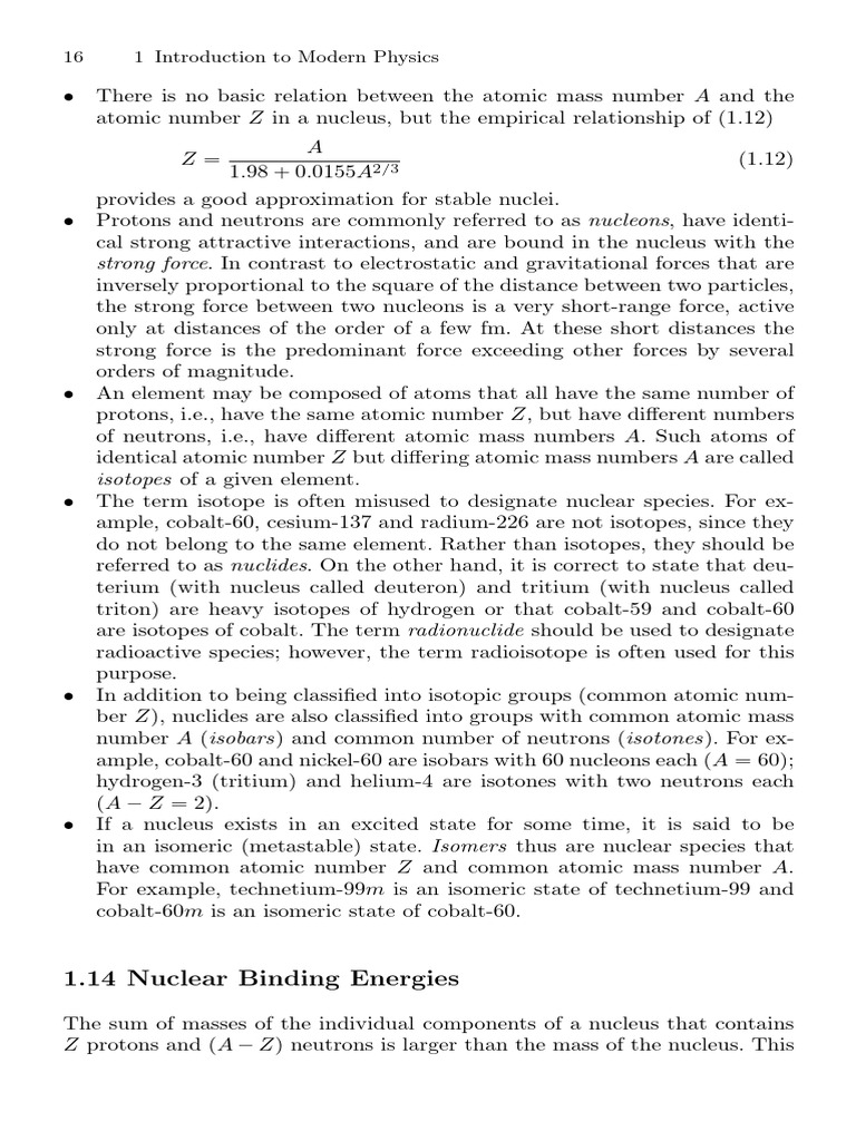 16 1 Introduction To Modern Physics: 1.14 Nuclear Binding Energies | PDF