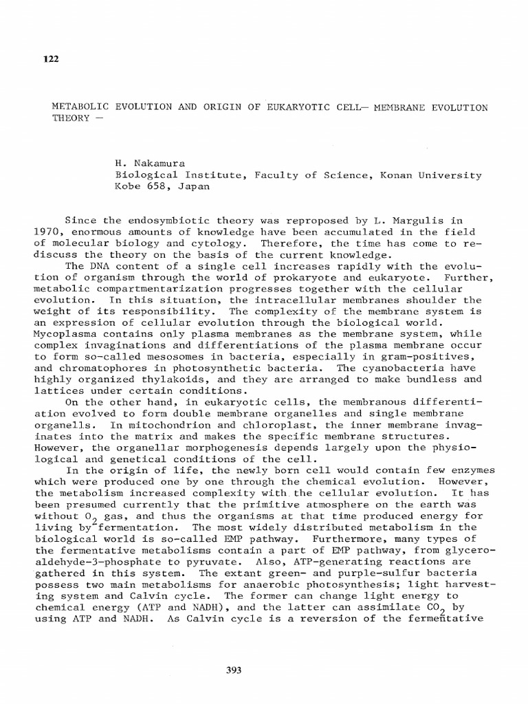 1986 - Metabolic Evolution and Origin of Eukaryotic Cell - Membrane Evolution | PDF