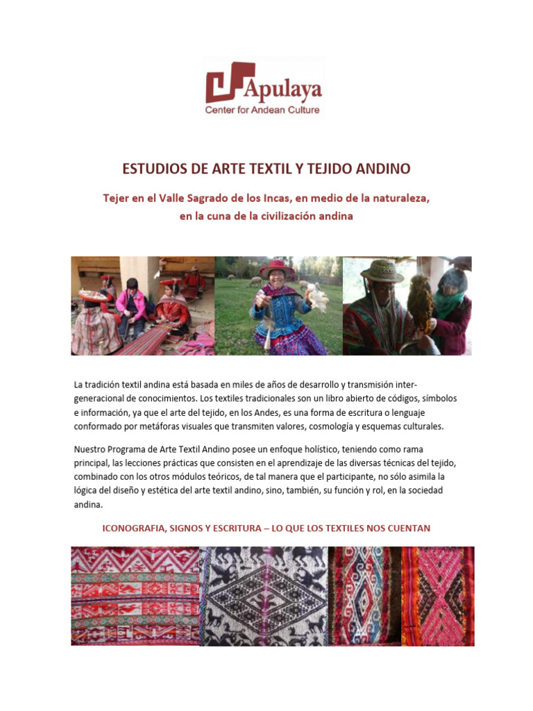 Apulaya - Los Textiles Andinos, Brochure | PDF | Estudios de idiomas ...
