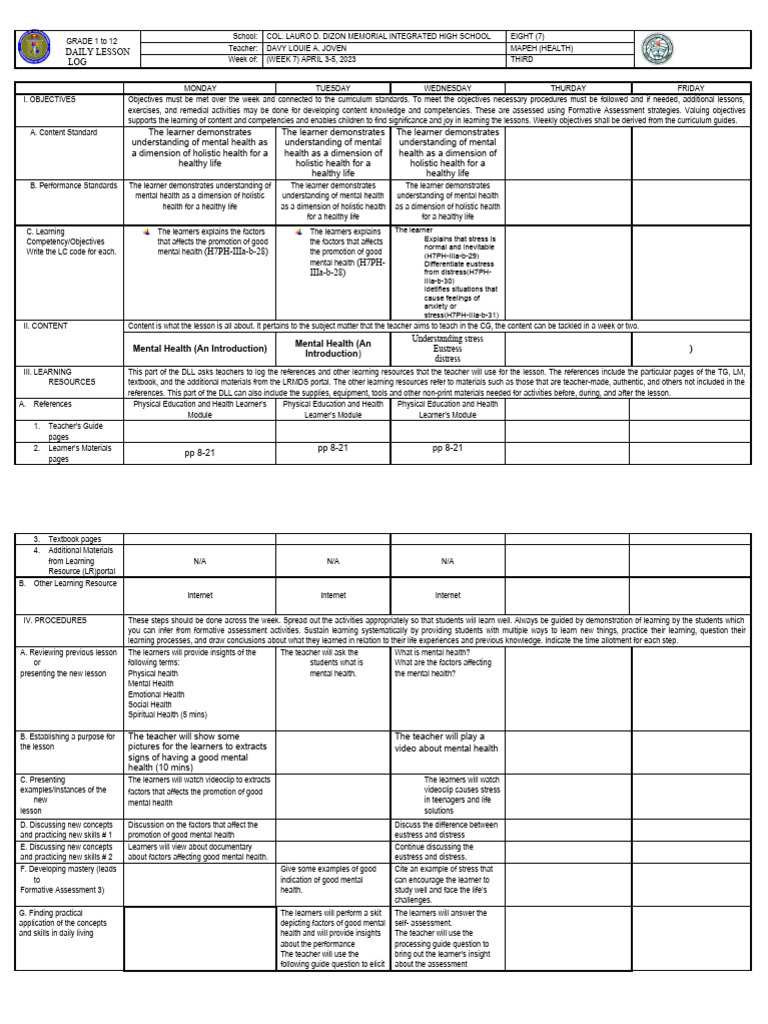 DLL G7 Health 3RD Week 7 | PDF DLL G7 Health 3RD Week 7 | PDF