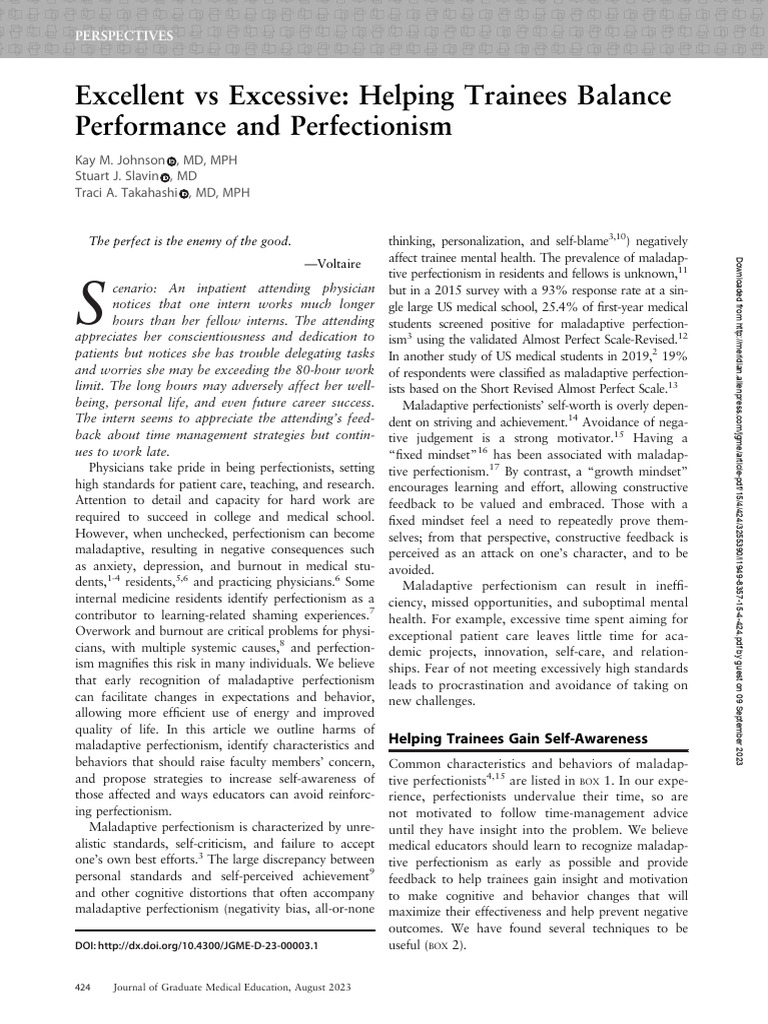 Balancing Perfectionism in Medical Training | PDF | Perfectionism ...
