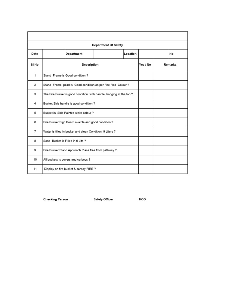 Fire Bucket Inspection Checklist | PDF