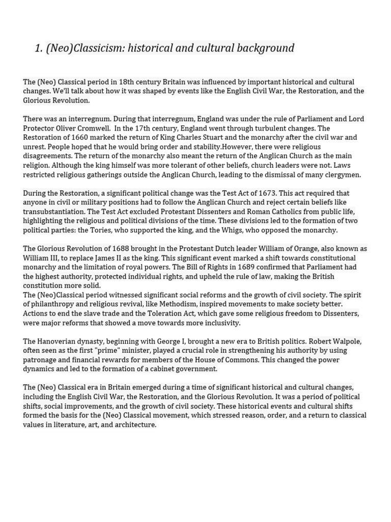 (Neo) Classicism - Historical and Cultural Background | PDF | History