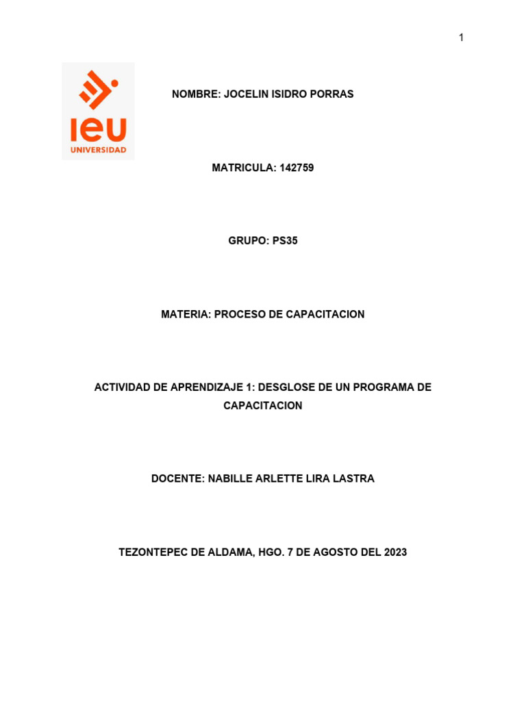 Desglose de Un Programa de Capacitacion | PDF