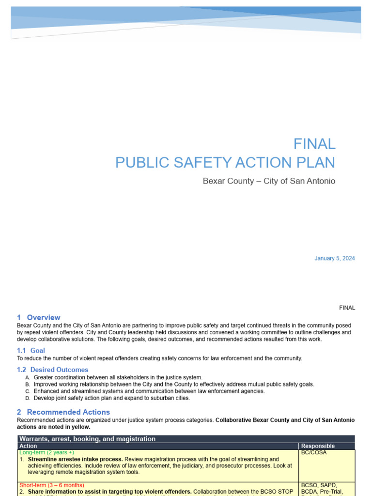 Bexar County - COSA Public Safety Action Plan | PDF