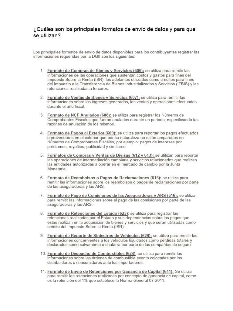 Cuáles Son Los Principales Formatos de Envío de Datos y para Que Se ...